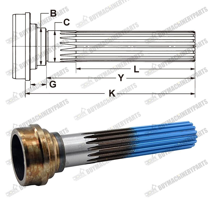 Midship Stub Shaft 1.375"x16 spline Tube 2.5x.083" for 1210-1350 Serie ...