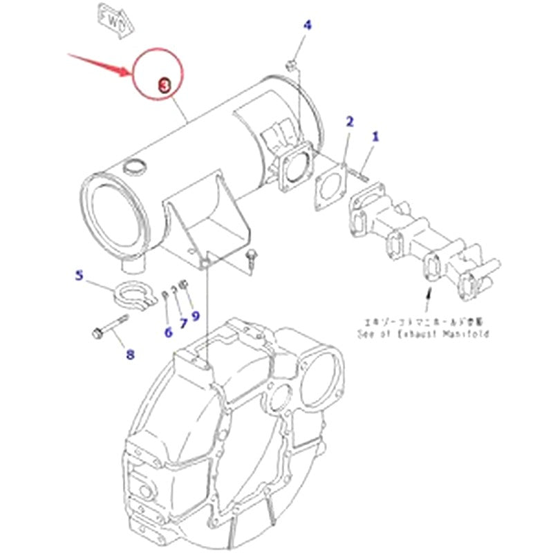 Muffler YM129612-13670 for Komatsu 4D88E Engine PC58UU-3 Excavator ...